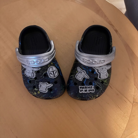 CROCS | Shoes | Crocs Baby Black And Silver With Grogu And Mandalorian ...